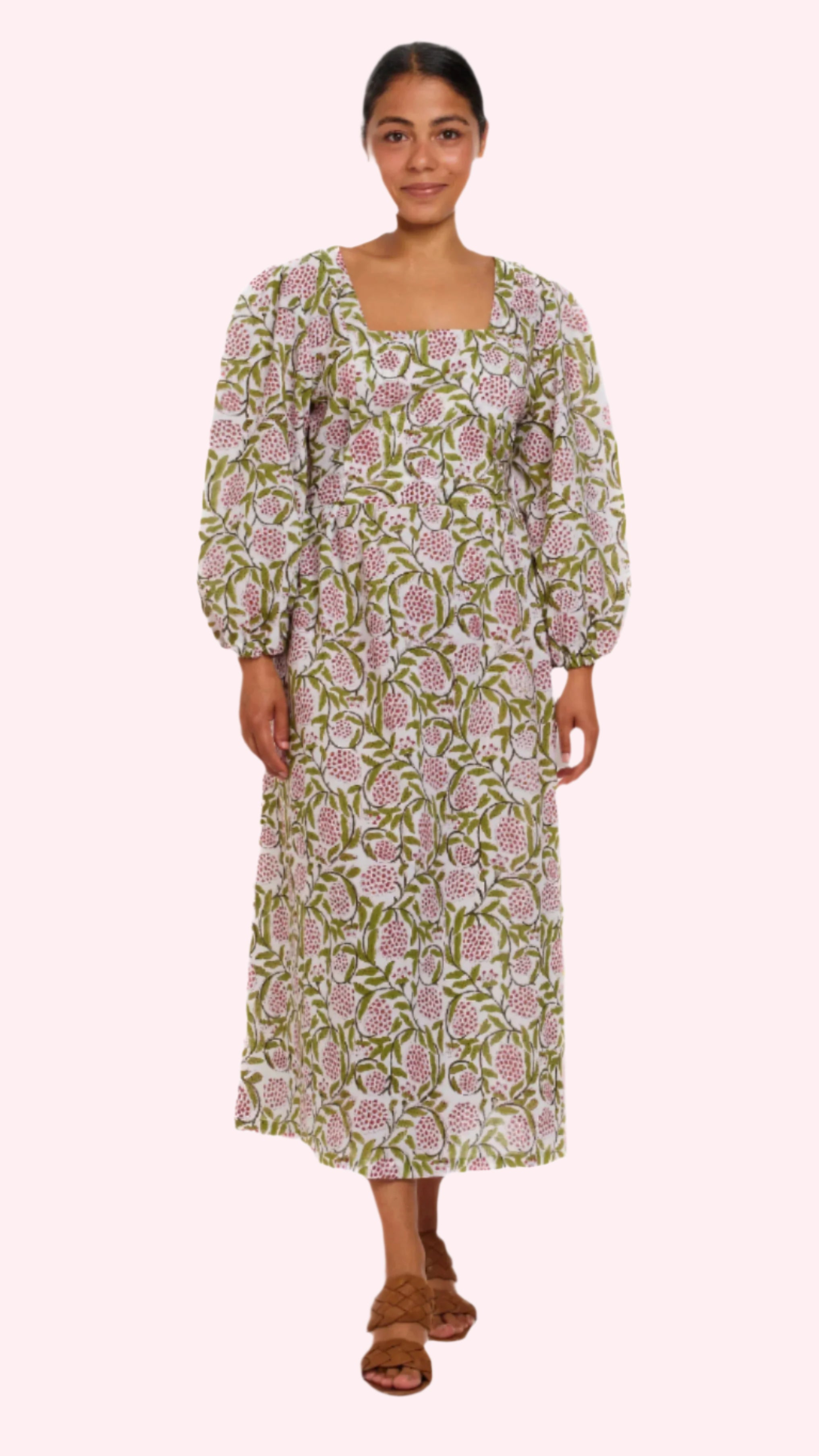 Maven 02 Dress, Pink & Green Floral Sleeper Dress – MAVEN FARGO